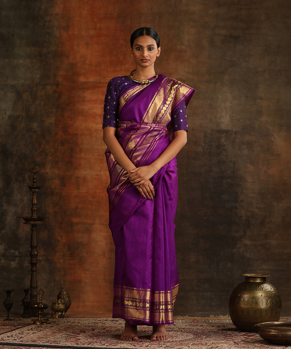 Purple Handloom Pure Silk Venkatagiri Revival Saree With Rudraksha Bor ...