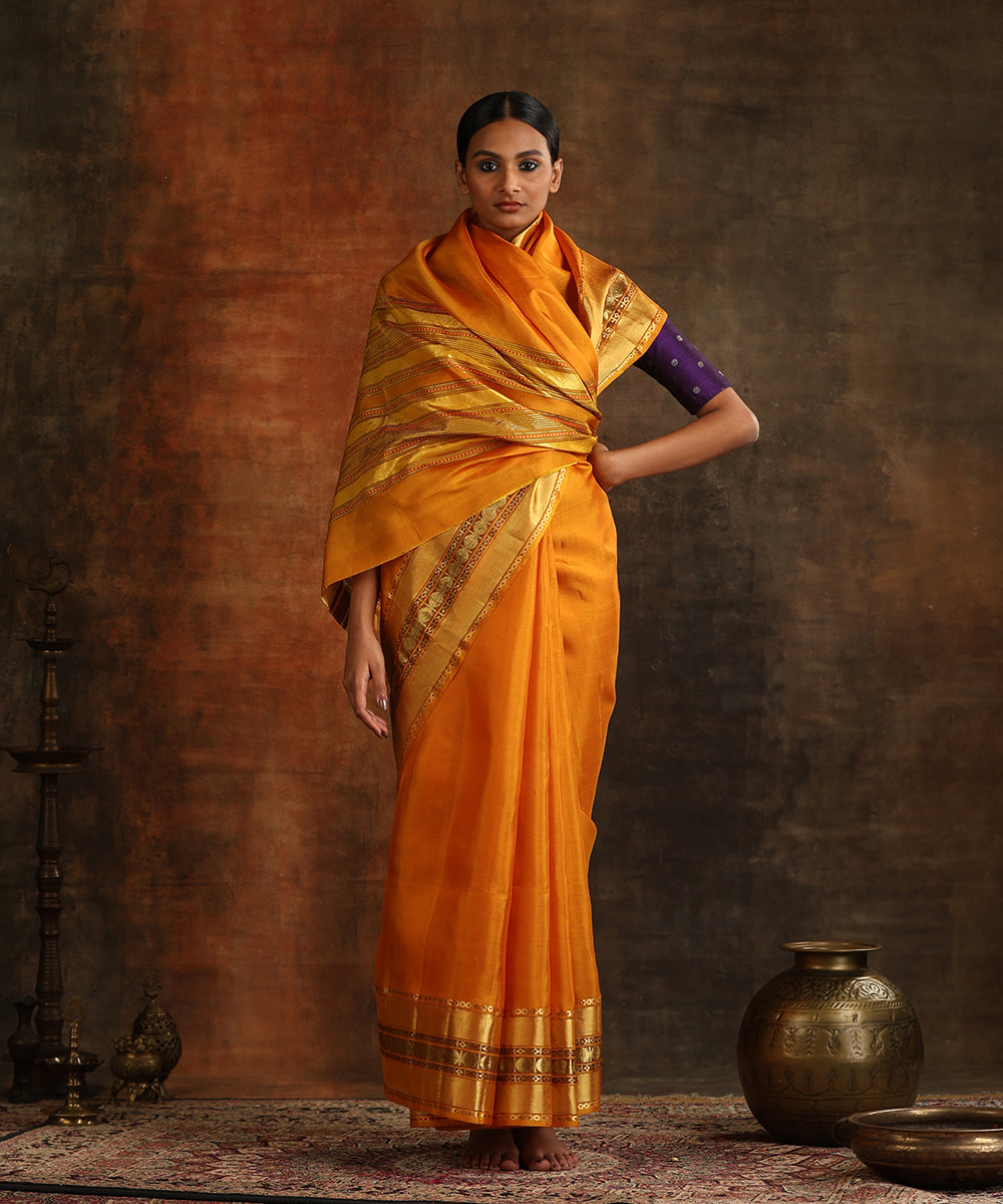 Mustard Handloom Pure Silk Venkatagiri Revival Saree With Rudraksh Pet ...