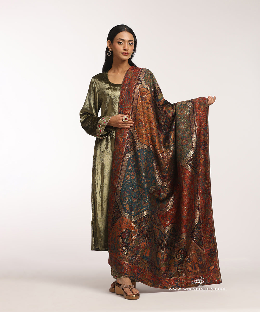 Rust Handwoven Pure Cashmere Wool Jamawar Doshala With Rust Tissue Fni ...