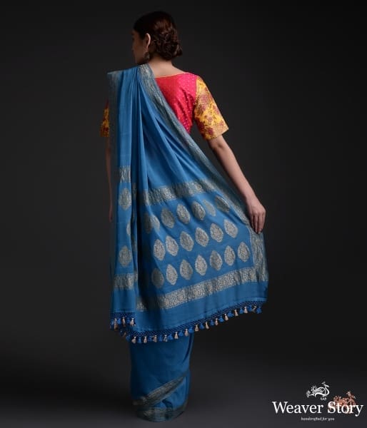Handwoven Banarasi Georgette saree with antique zari border – WeaverStory