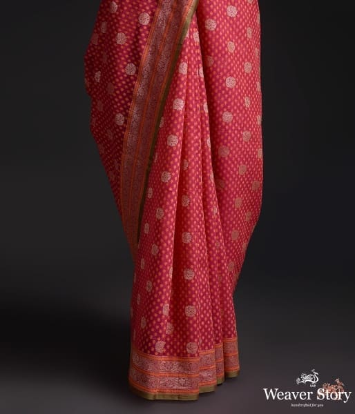 Pink pure cotton saree with cutwork nilambari booti – WeaverStory