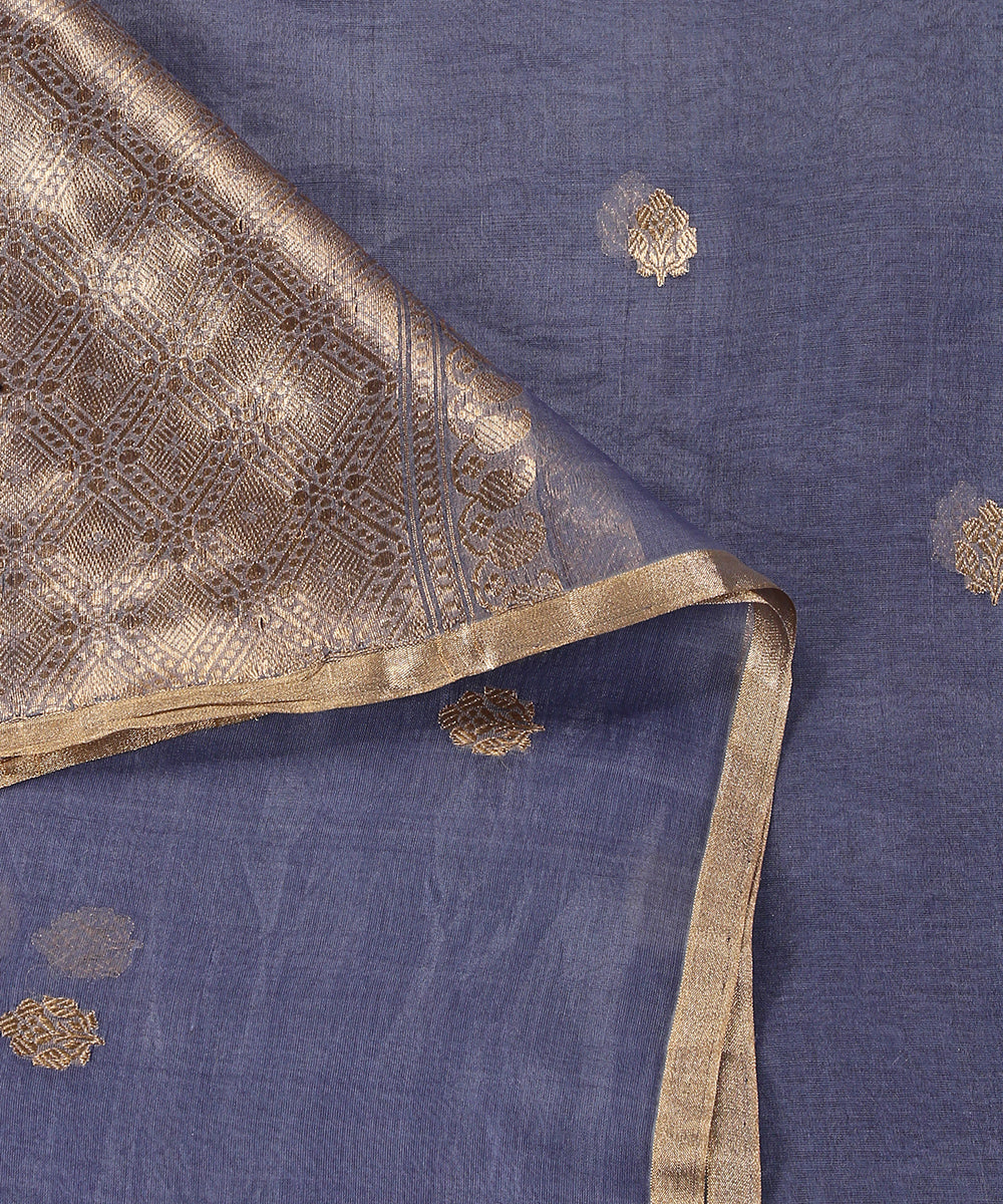 Handloom Pastel Violet Blue Pure Organza Dupatta With Booti And Border ...