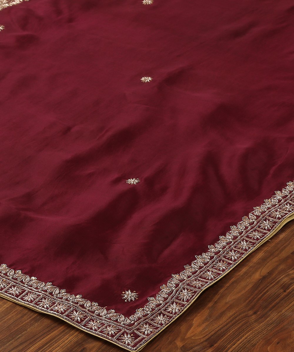 Wine Handloom Organza Dupatta with Hand Embroidery Zardozi Borders ...