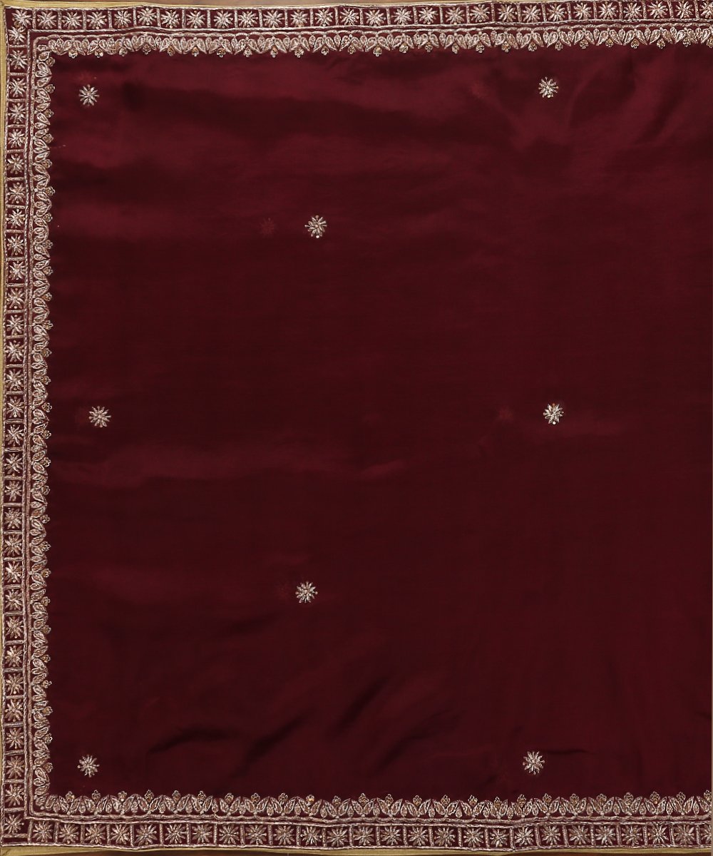 Wine Handloom Organza Dupatta with Hand Embroidery Zardozi Borders ...