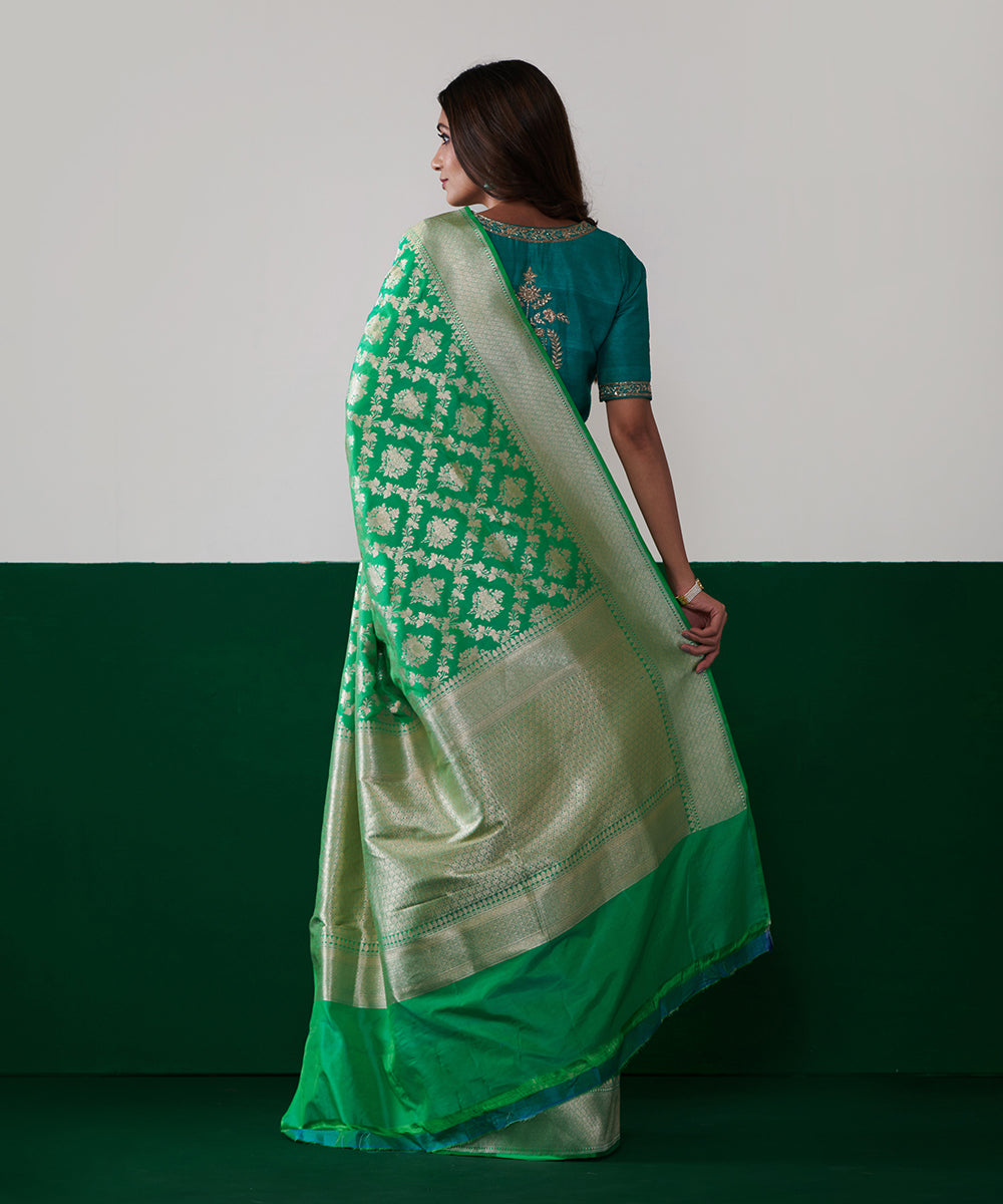 Aqua Green Handloom Pure Katan Silk Banarasi Saree With Sona Rupa Jaal ...