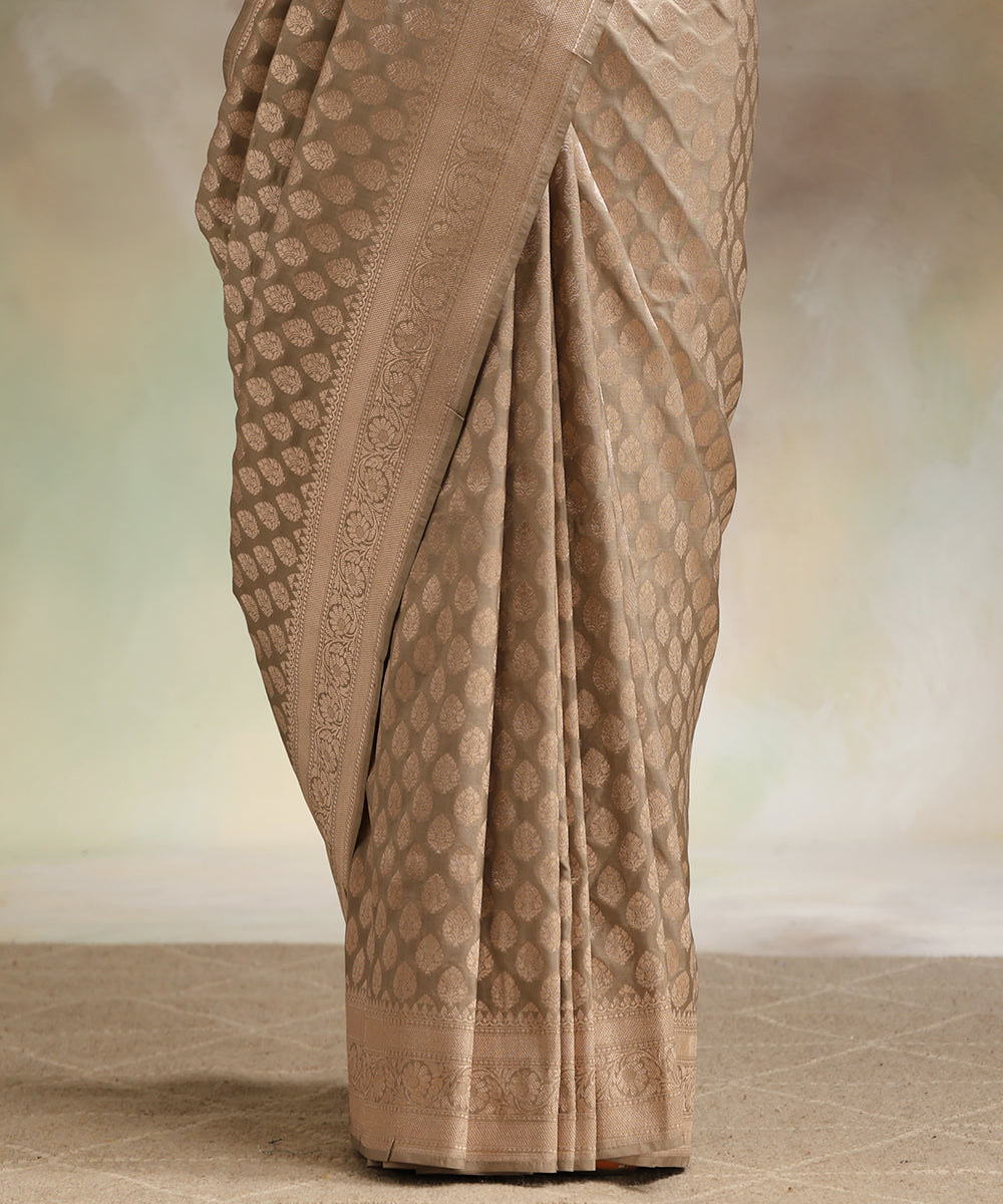 Handloom Grey Pure Katan Silk Banarasi Saree With All OveGold Zari Cut ...