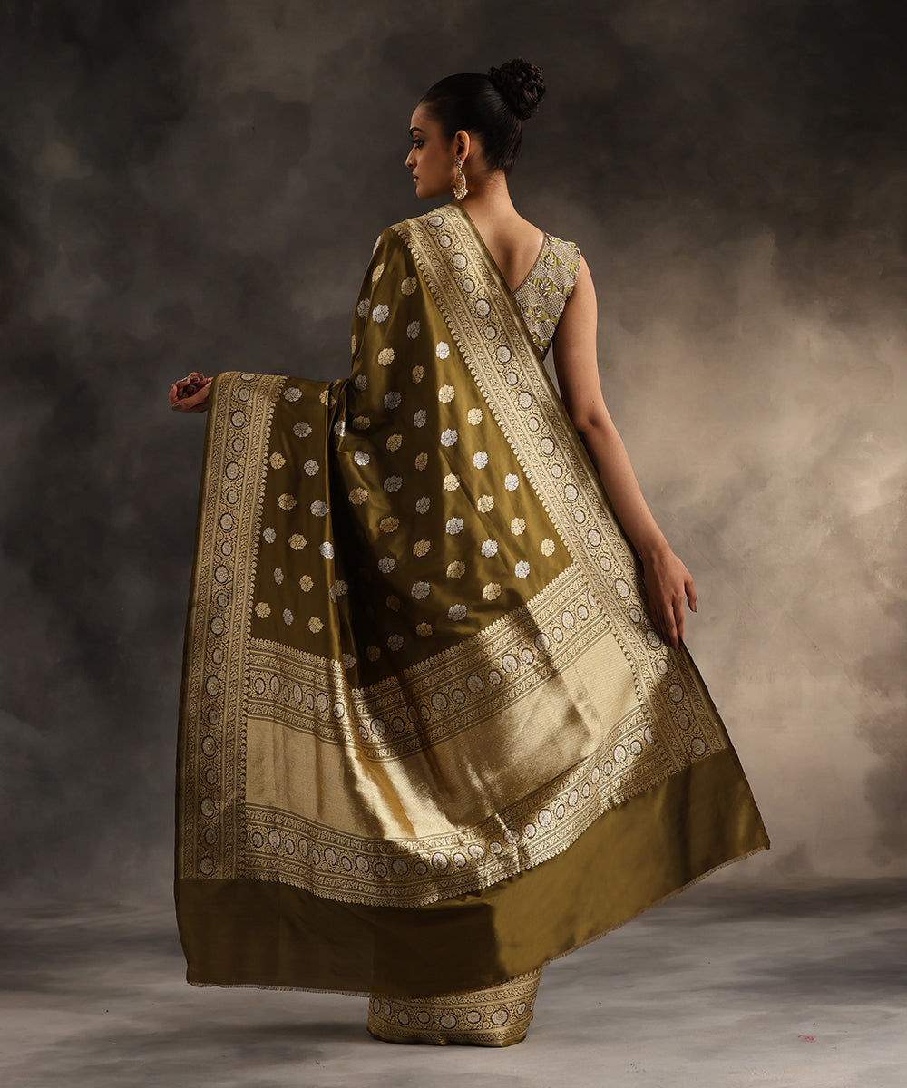 Handloom Heena Green Pure Katan Silk Banarasi Sona Rupa Kadhwa Booti W ...