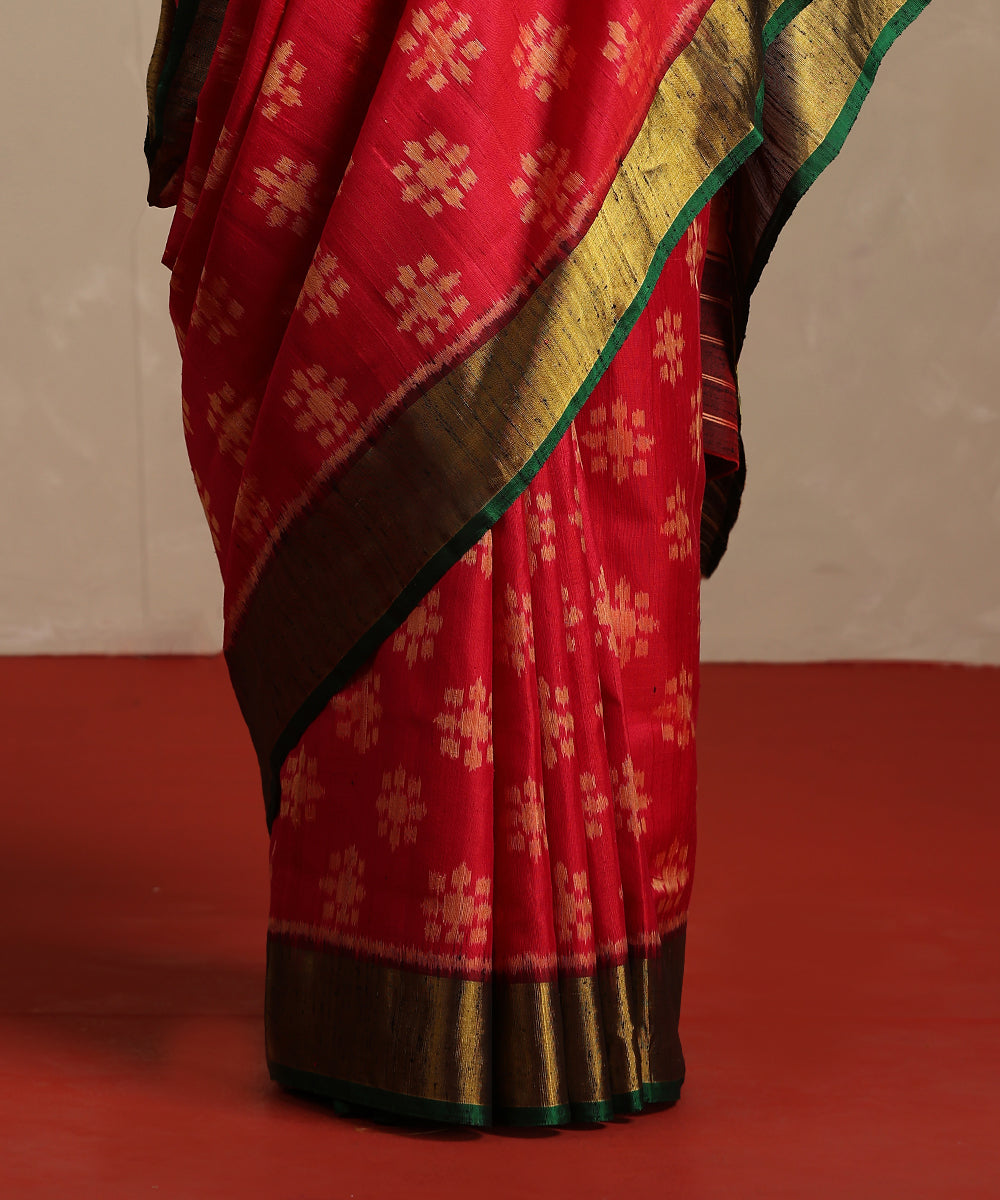 Handloom Hot Pink Pure Raw Silk Single Ikat Patola Saree With Tissue B ...