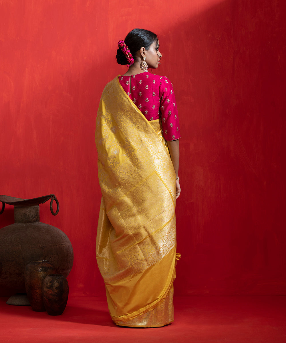 Handloom Yellow Pure Katan Silk Banarasi Saree With Sona Rupa Kadhwa J ...